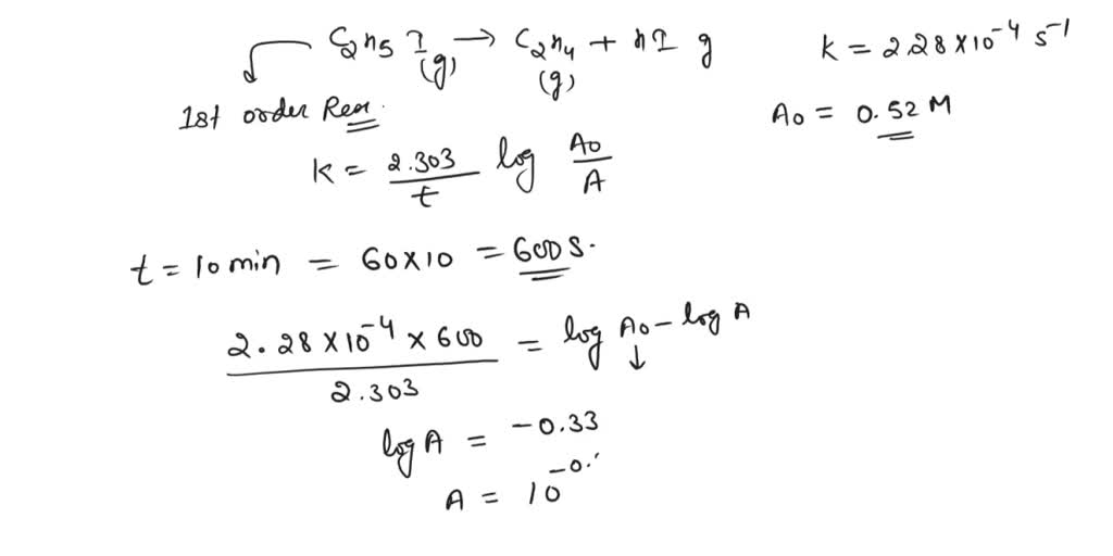 SOLVED: Ethyl iodide (C2H5I) decomposes at a certain temperature in the ...