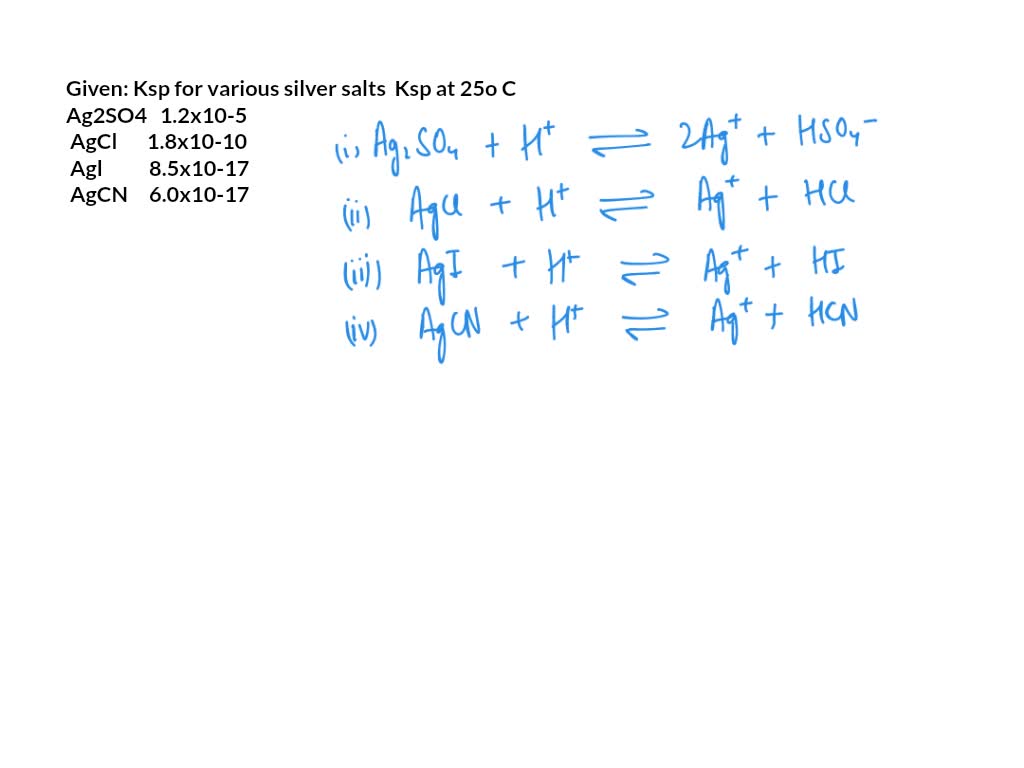 SOLVED: The Ksp values for various silver salts are given below: Ksp at ...