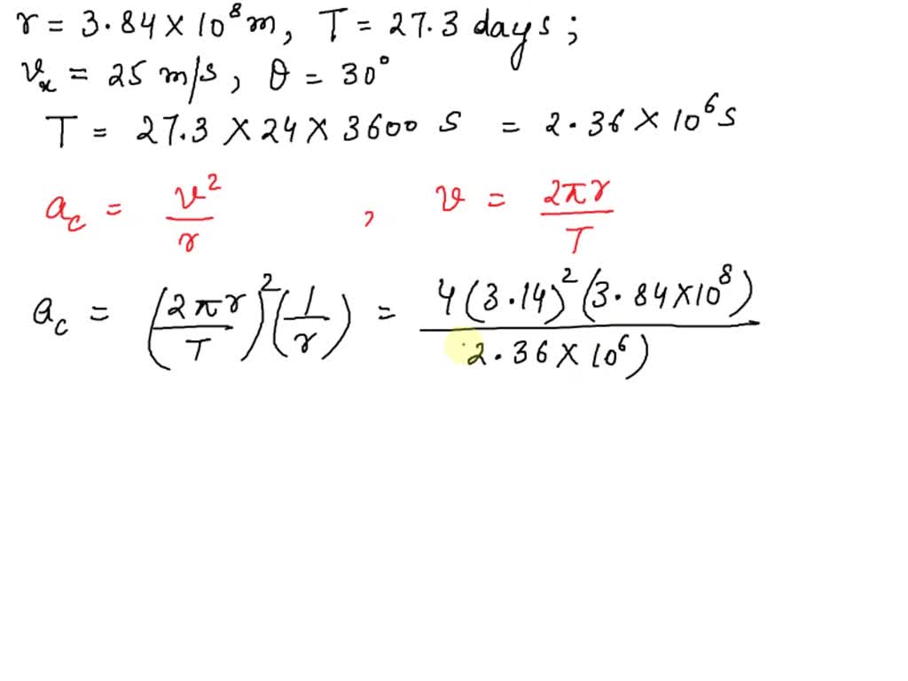 SOLVED: i. Moon's centripetal acceleration. The Moon's nearly circular ...