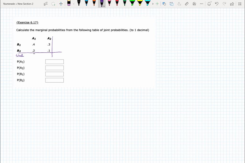 SOLVED: Calculate the marginal probabilities from the following table ...