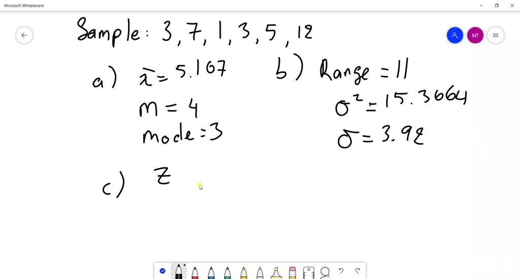 SOLVED: The following set of data is from a sample of n=6. 3, 7, 1, 3, 5, 12 a. Compute the mean ...