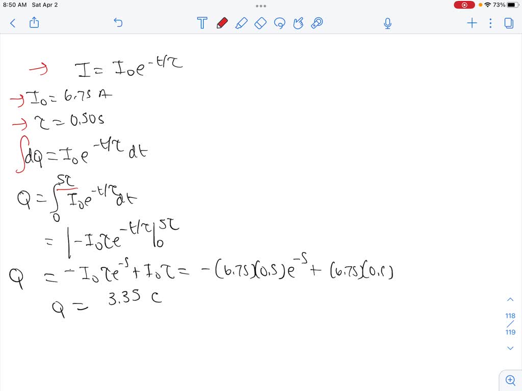 SOLVED: A conductor carries a current that is decreasing exponentially ...