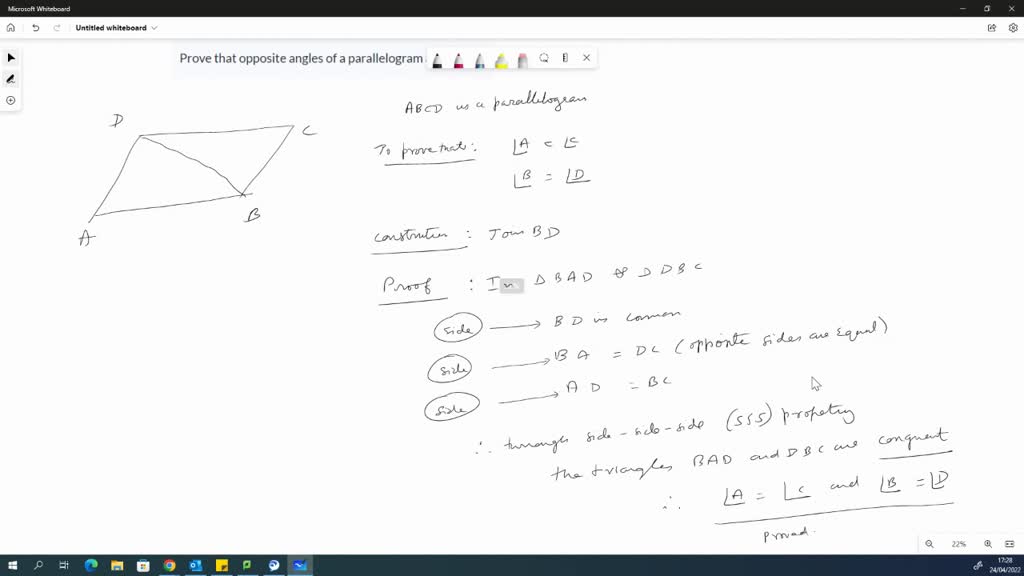 SOLVED: using opposite angle test for the parallelogram prove that ...