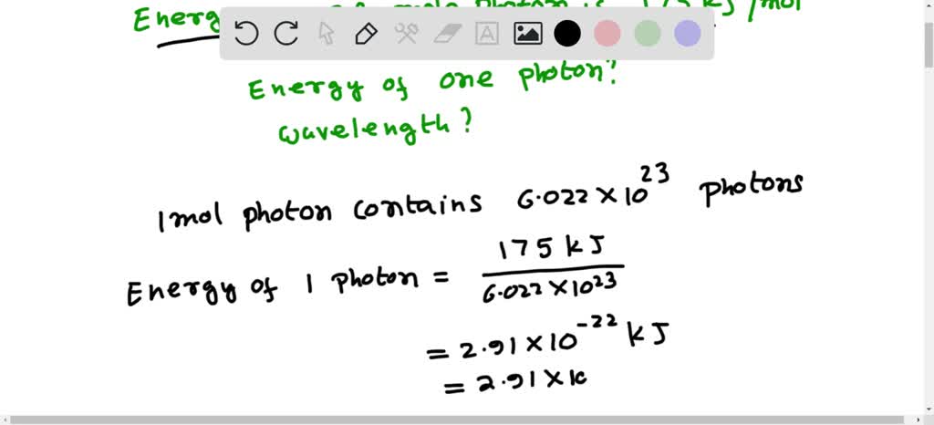 SOLVED: The energy of a mole of photons from red light is 175 kJ/mol ...