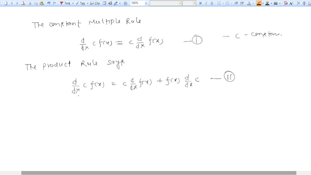 SOLVED: The Constant Multiple Rule says that #cf (x) =c4f (x) The Product Rule says that #cf (x ...