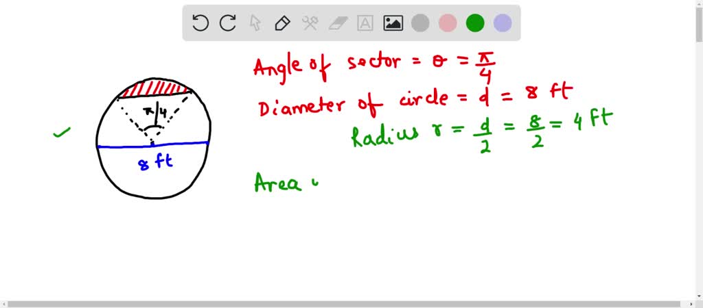 SOLVED: A sector of a circle has a diameter of 8 feet and an angle of 3 ...