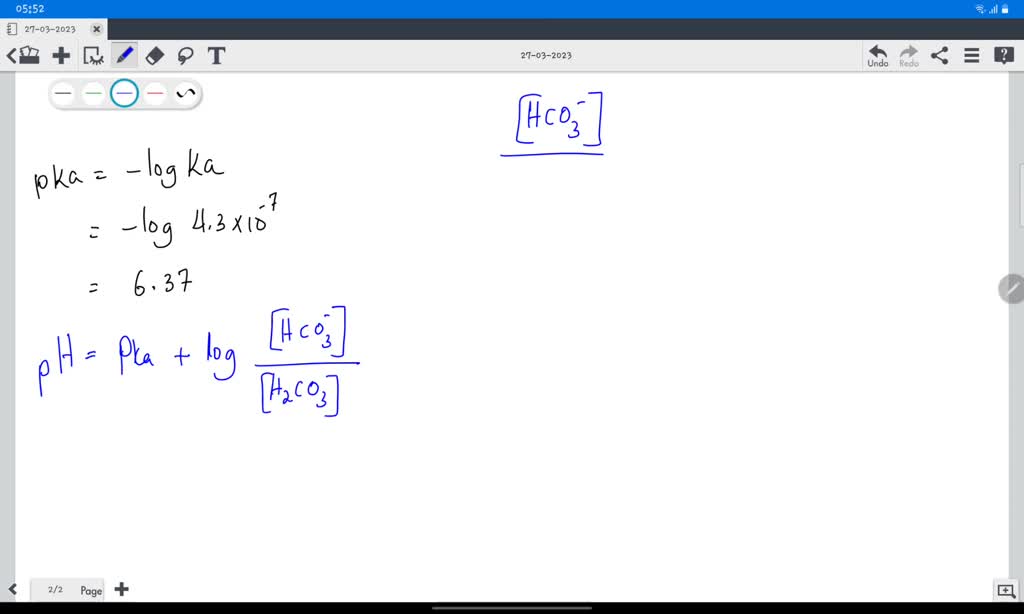 SOLVED: Use the H-H equation to calculate the HCO3-/H2CO3 ratio of the ...