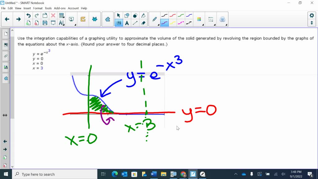 SOLVED: 'Use the integration capabilities of graphing utility to approximate the volume of the ...
