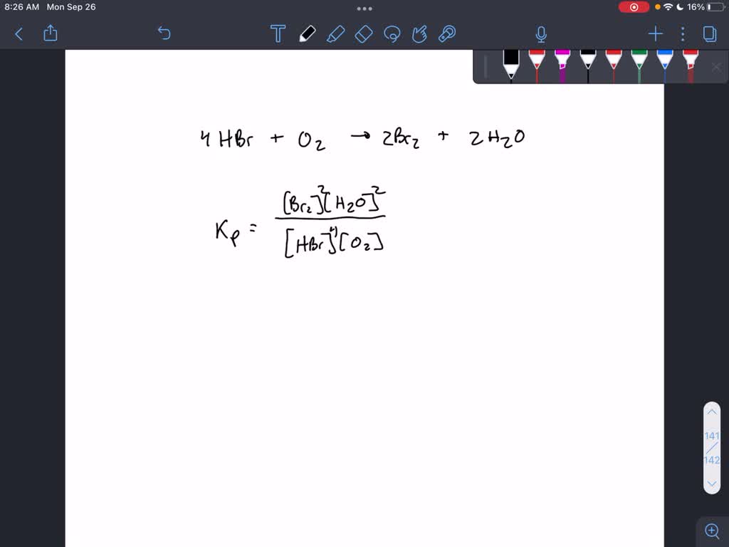 SOLVED: Hydrogen bromide and oxygen react to form bromine and water; like this: 4 HBr(g) + O2(g ...