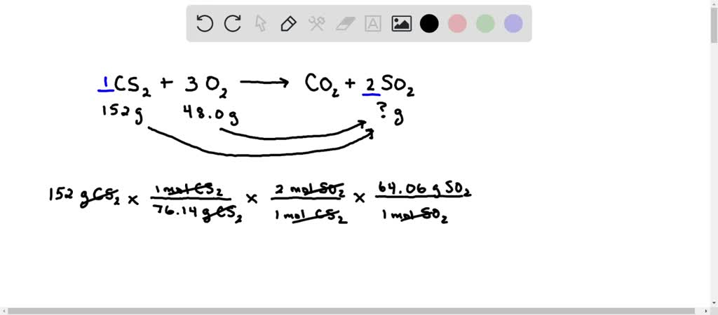 SOLVED: How many grams of SO2 are produced when 152 g of CS2 react with 48.0 g of O2? What is ...