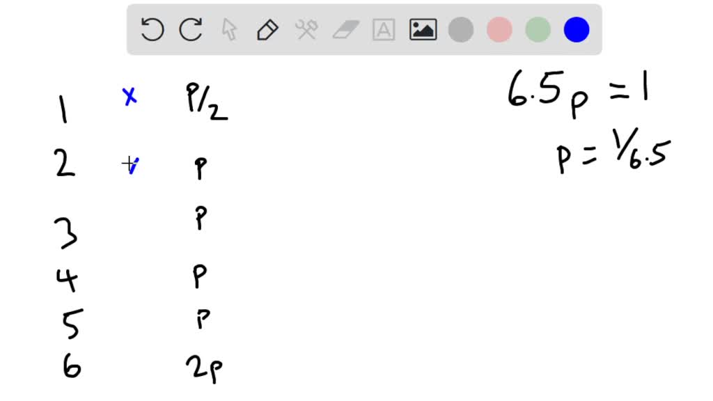 SOLVED: A biased die has probabilities p/2, p, p, p, p, 2p of showing 1 ...