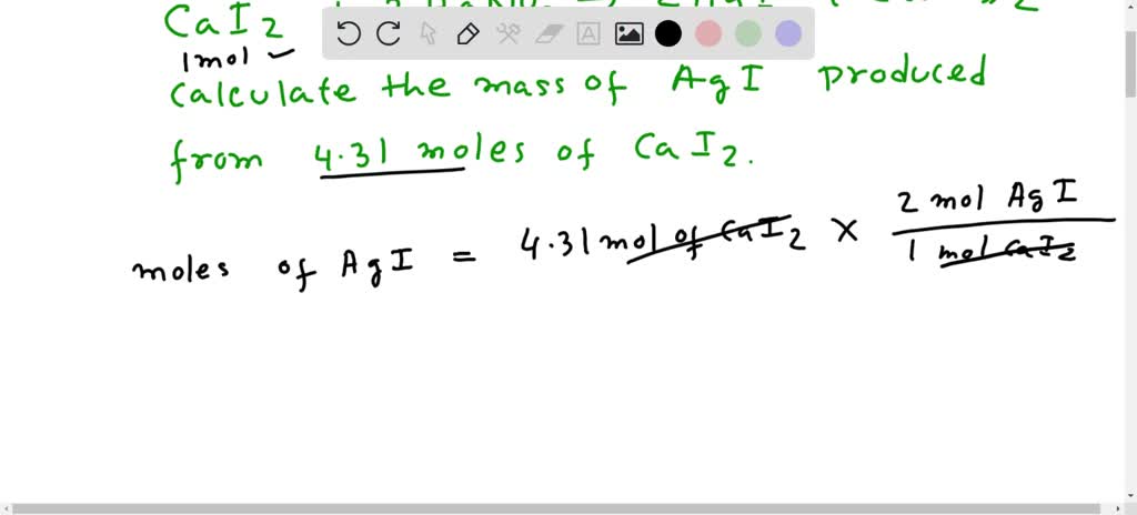 SOLVED: For the chemical reaction CaI2 + 2AgNO3 âŸ¶ 2AgI + Ca(NO3)2 ...