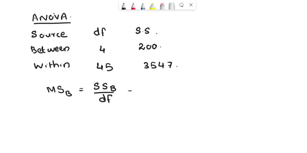 SOLVED: The following ANOVA table is provided. Source of variation Degrees of freedom Sum of ...
