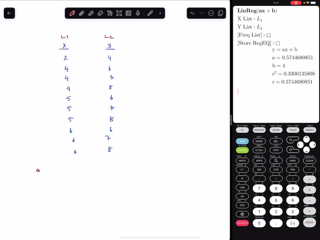 SOLVED: a. Using the pairs of values for all 10 points, find the equation of the regression line ...