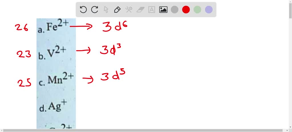 SOLVED: Question 9 Which metal ion has a 3d5 electron configuration? Fe2+ O V2+ 0 b Mn2+ d. Agt ...