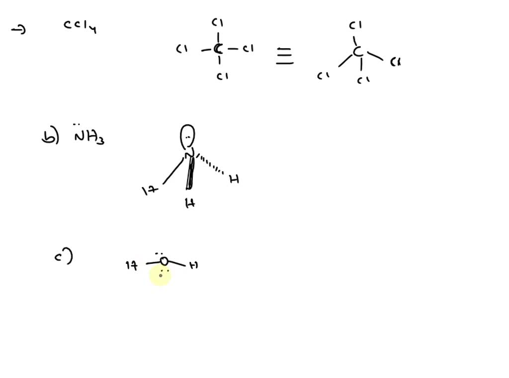 Solved Draw The Lewis Structures For Ccl4 Nh3 And H2o These Three Molecules Have Different