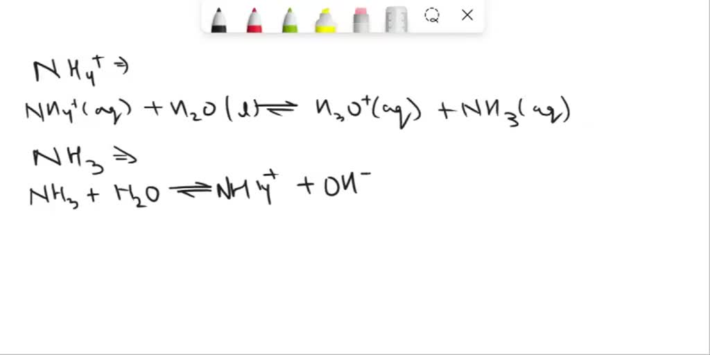 SOLVED: Write the acidic ionization equation for NHâ‚„â º. Write the ...