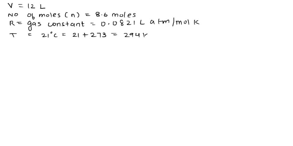 SOLVED: A 20.0 L gas cylinder is filled with 7.20 moles of gas. The ...