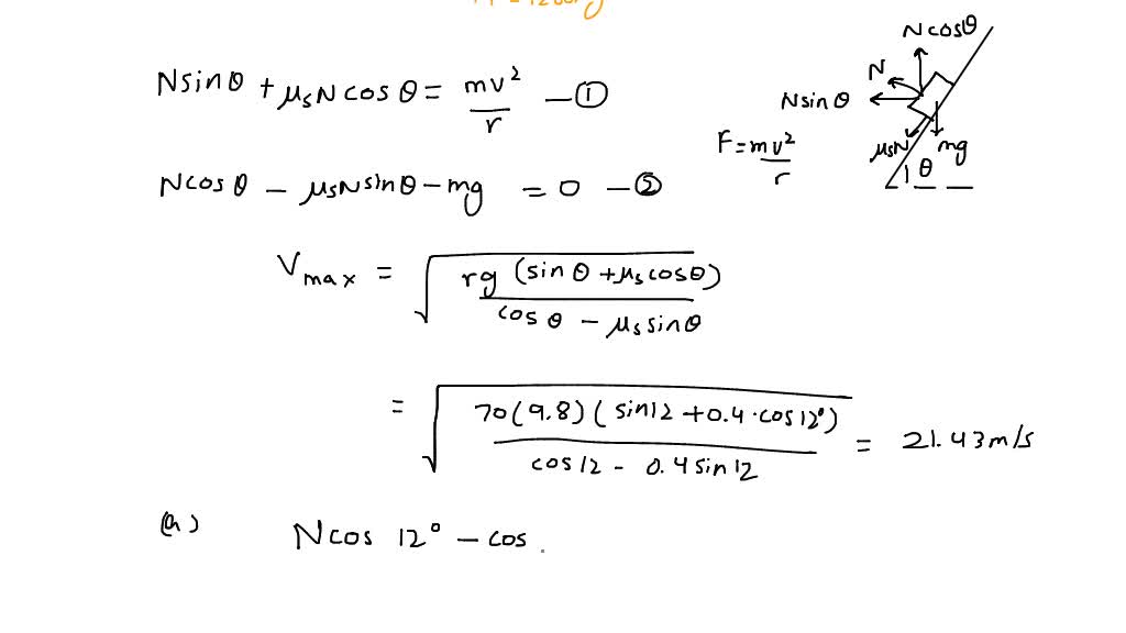 Solved A Racetrack Curve Has Radius 70 0 M And Is Banked At An Angle Of 12 0 ∘ The Coefficient