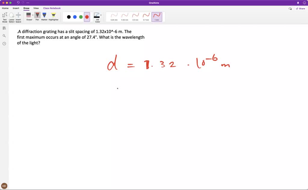SOLVED: A diffraction grating produces first order maxima at an angle of 35.08 away from the ...