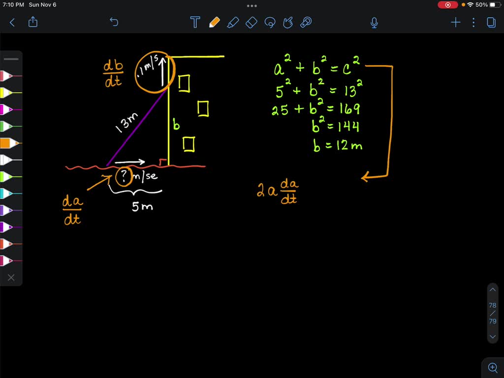 SOLVED: A 13 m long ladder stands from a horizontal floor to a vertical ...