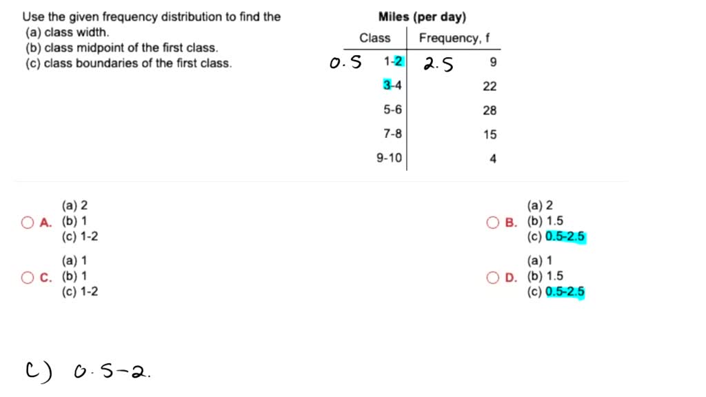 Solved Use The Given Frequency Distribution To Find The Class Width Class Midpoint Of The First