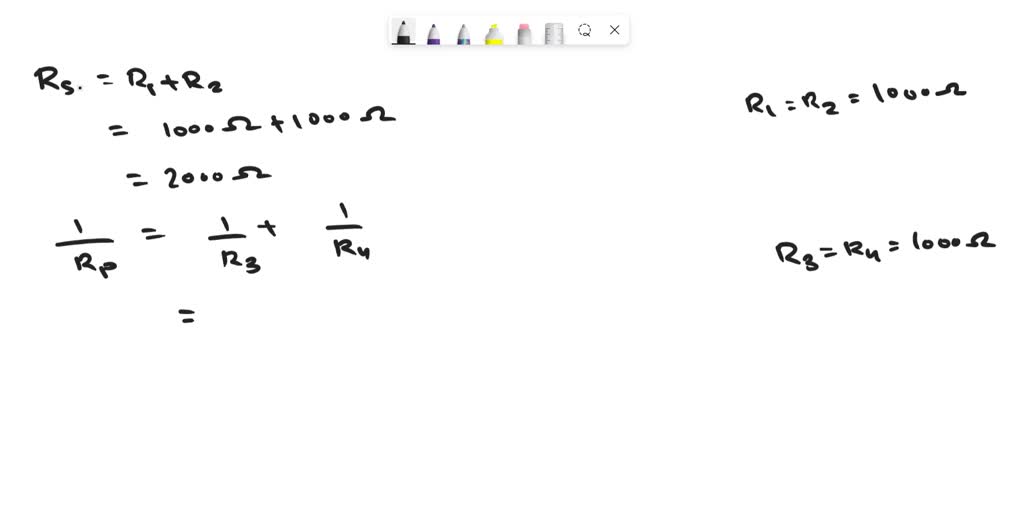 A string of two 1,000 ohm resistances is in series with a parallel bank ...