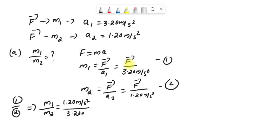 Solved A Force F Applied To An Object Of Mass M1 Produces An