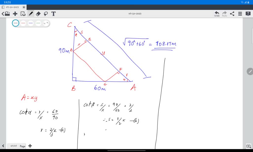 SOLVED: A company owns a right triangular lot. The perpendicular sides ...