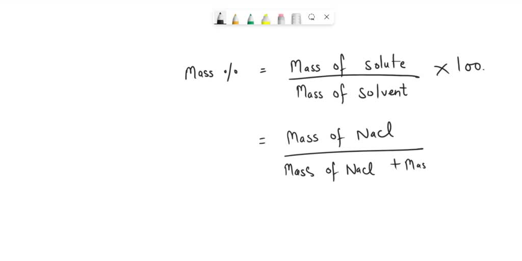 SOLVED: 'Calculate the percent by mass of a solution made from 12 g NaCl (the solute) and 64 g ...