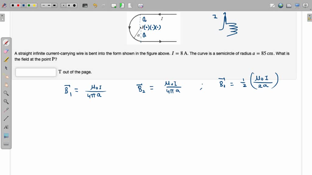 SOLVED: A straight infinite current-carrying wire bent into the form shown in the figure above ...