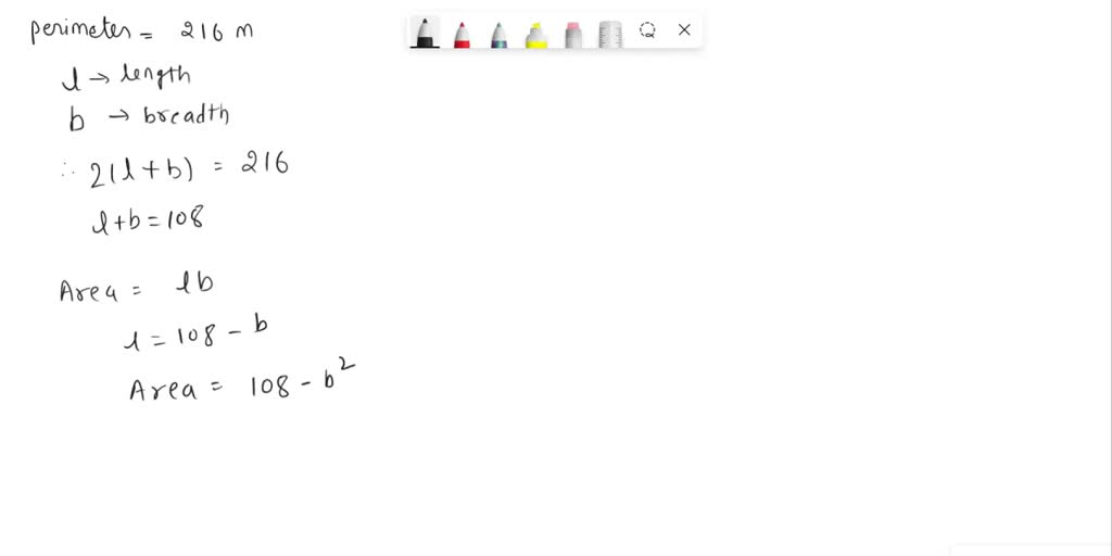 SOLVED: Find the length and width of a rectangle that has the given perimeter and maximum area ...