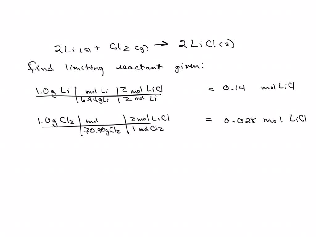 SOLVED: For the reaction shown, find the limiting reactant for each of the following initial ...