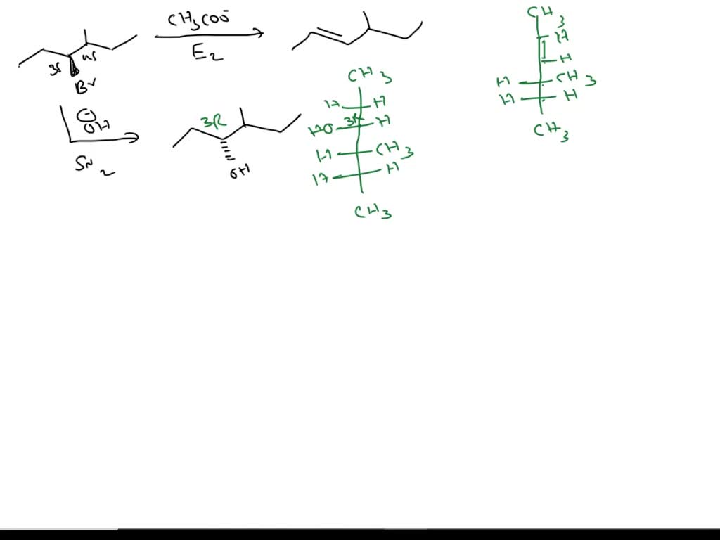 SOLVED: (3S,4S)-3-bromo-4-methylhexane and (3R,4S)-3-bromo-4-methylhexane can react in an E2 and ...