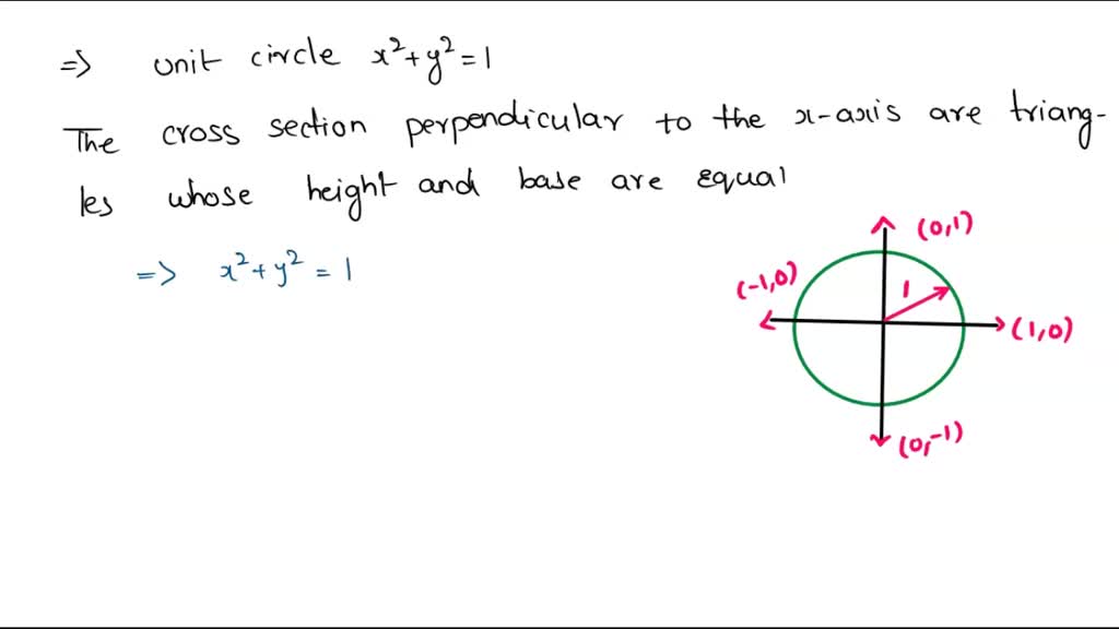 SOLVED: 1. The base is the unit circle x2 + y2 = 1 and the cross ...