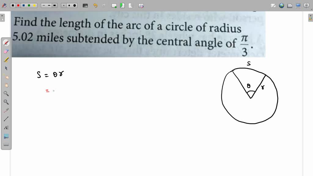 SOLVED: Find the length of the arc ofa circle of radius 5.02 miles ... SOLVED: Find the length of the arc ofa circle of radius 5.02 miles ...
