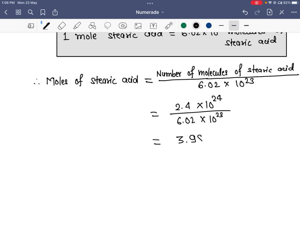 SOLVED: Consider stearic acid, C18H36O2 (MW = 284.4). 1. The mass in ...