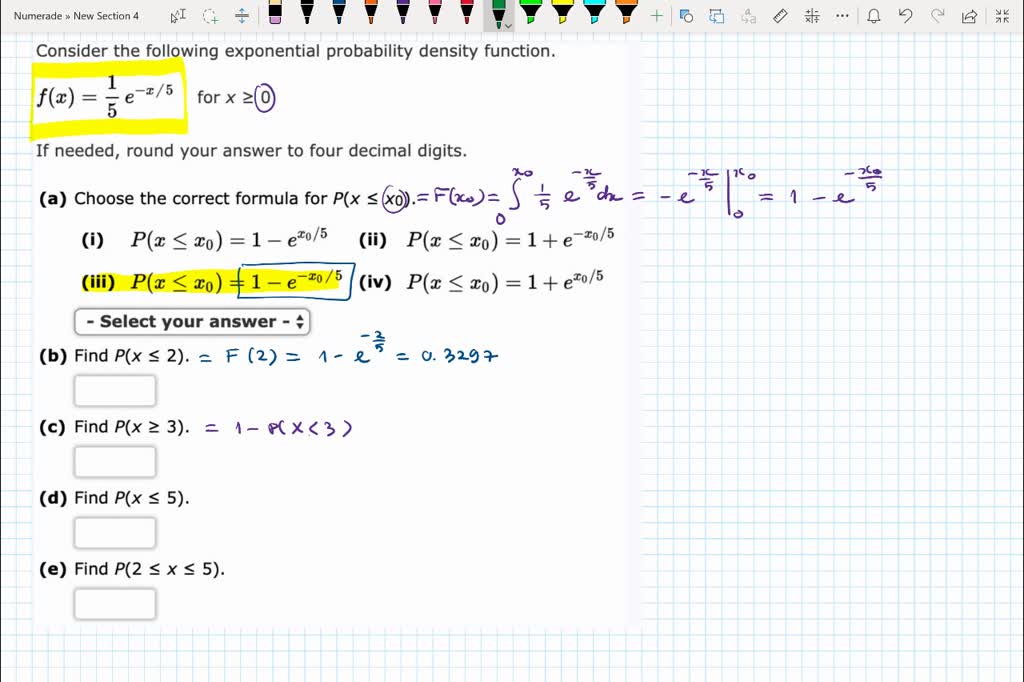 SOLVED: Consider the following exponential probability density function ...