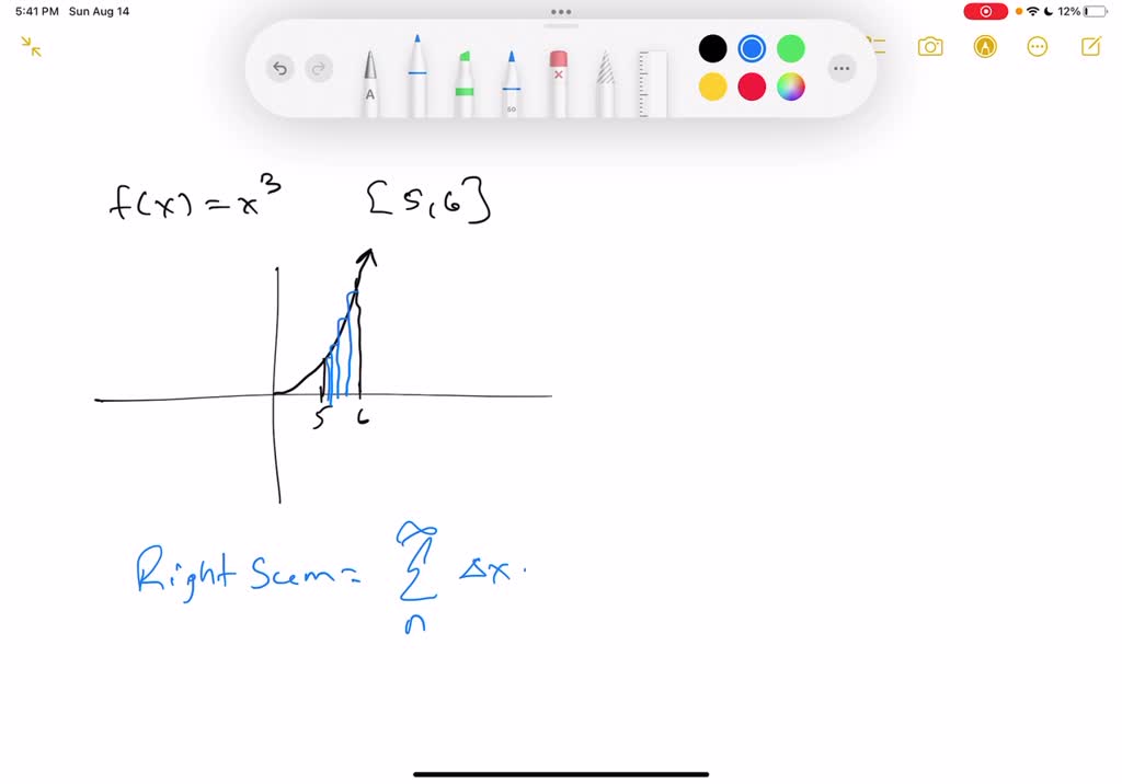 SOLVED: Let f(x) = x3, and compute the Riemann sum of f over the interval [5, 6], choosing the ...