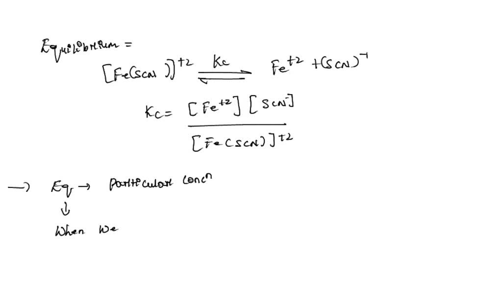 SOLVED: Iron (III) ion reacts with thiocyanate (SCN-) to form the ...