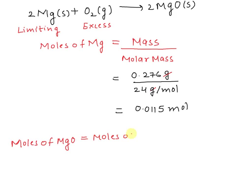 A 0.276 g piece of solid magnesium reacts with gaseous oxygen from the ...