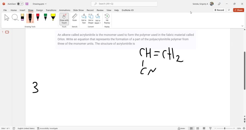 SOLVED: An alkene called acrylonitrile is the monomer used to form the ...