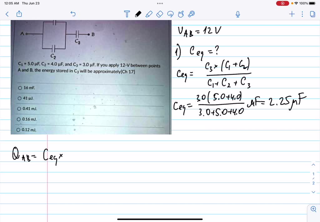 SOLVED: Vou connect three capacitors as shown in the diagramn: B C3 C1=5.0uF Cz = 4.0UF,and C3 ...