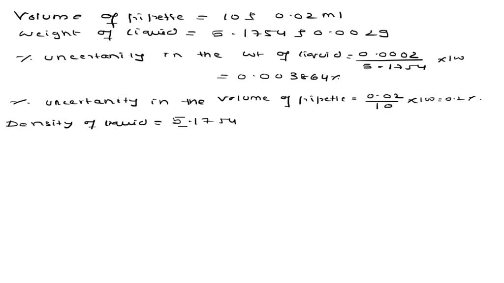 SOLVED: A 10.00 mL volumetric pipette with an uncertainty of +/- 0.02 ...