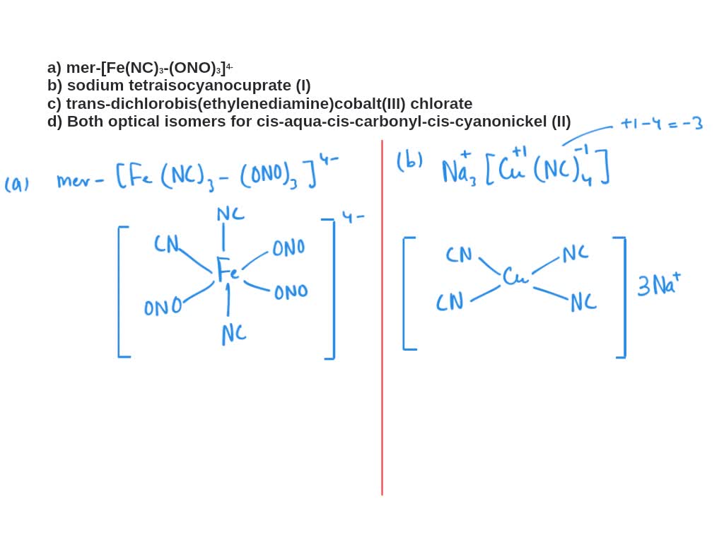 SOLVED: QUESTION 3 (4 marks) Draw the structure for each of the following complex compounds or ...