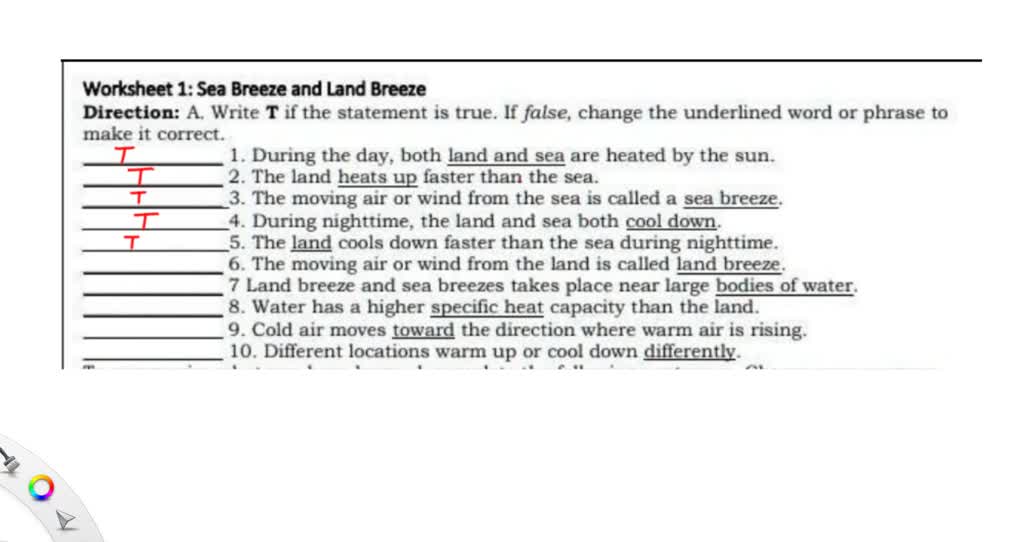 Worksheet 1: Sea Breeze and Land Breeze Direction: Write if the ...