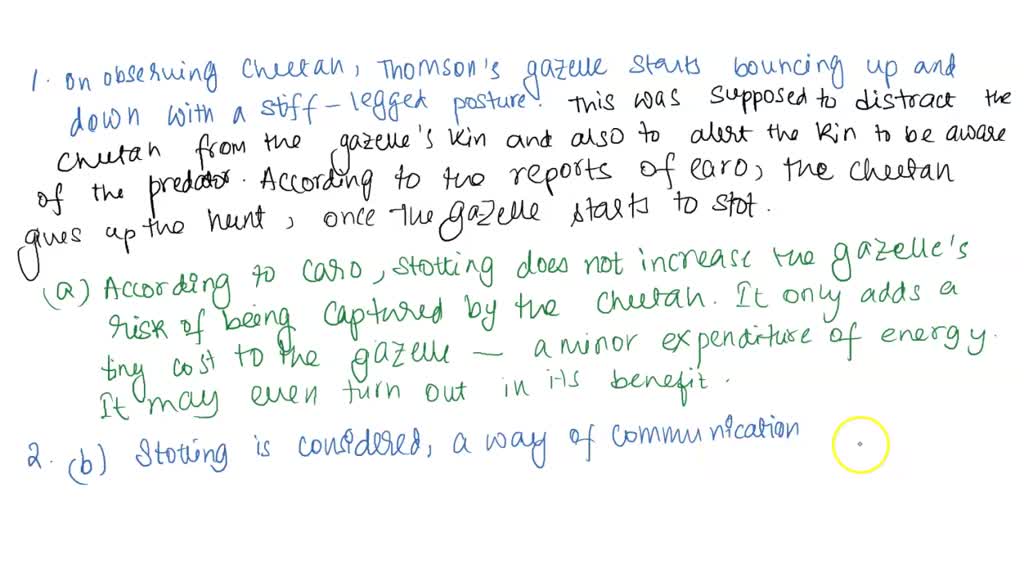 SOLVED: When a Thomson's gazelle detects a stalking cheetah, the ...