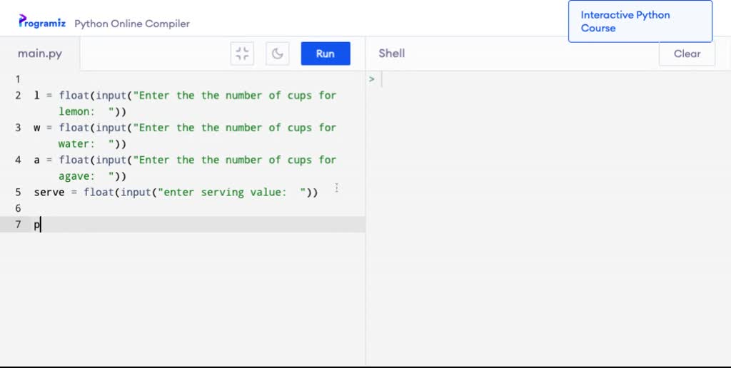 Prompt the user for the number of cups of lemon juice, water, and sugar ...