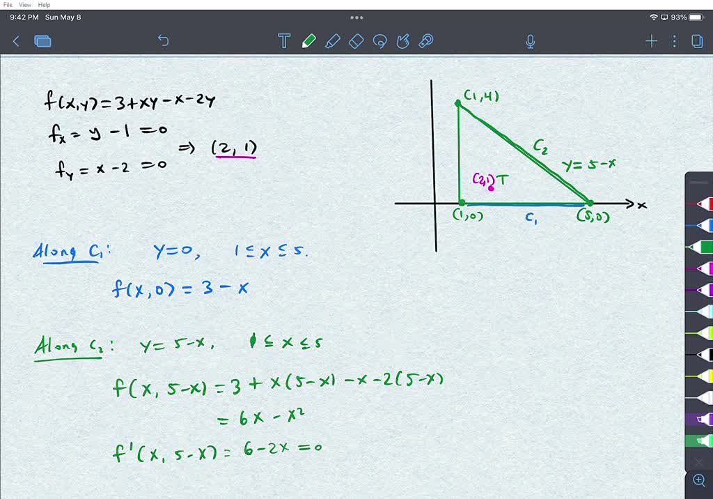 SOLVED: Find the absolute maximum and minimum values of f on the set D f(x, Y) = 3 + xy - X- 2Y ...