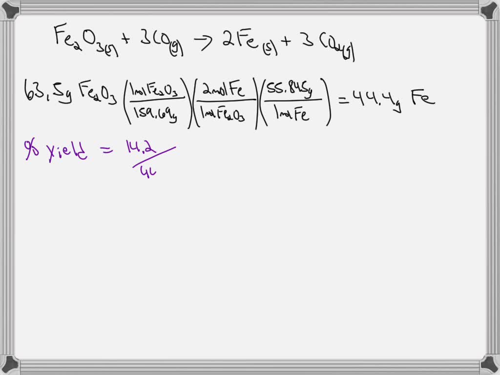 SOLVED: Iron(III) oxide reacts with carbon monoxide to produce iron and ...